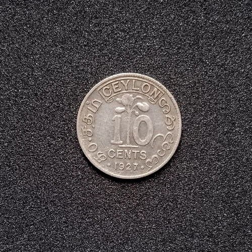 1927 CEYLON 10 CENTS King George V SILVER British Colonial Coinage 1 ...