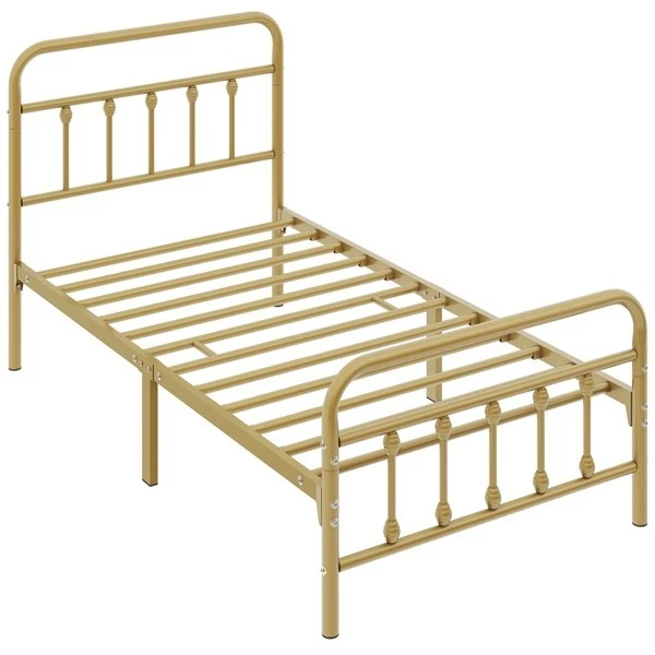SINGLE METAL BED Frame Vintage with High Headboard and Footboard ...