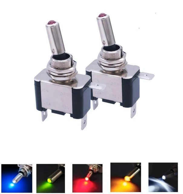 BRIGHT WHITE LED Illuminated Toggle Switch 12V 20A ON/OFF Car Dash 5 ...