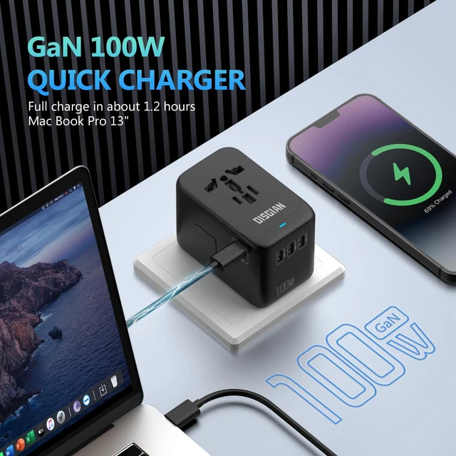 TRAVEL ADAPTER,100W GAN International Power Adaptor with Super Fast ...