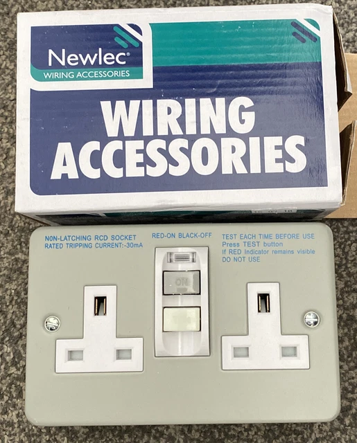 NEWLEC 13A 2 gang Metal clad RCD Double Socket 13A NL8400/2 RCD/ (Brand ...