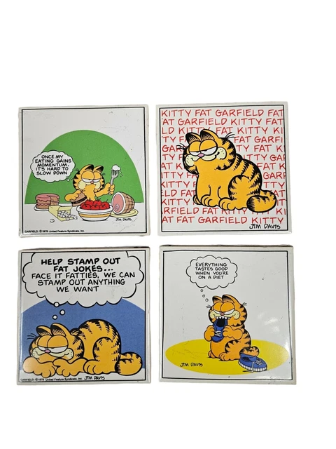 VINTAGE ENESCO JIM Davis 1978 Garfield Comic Strip Tiles Set of 4 G2 ...