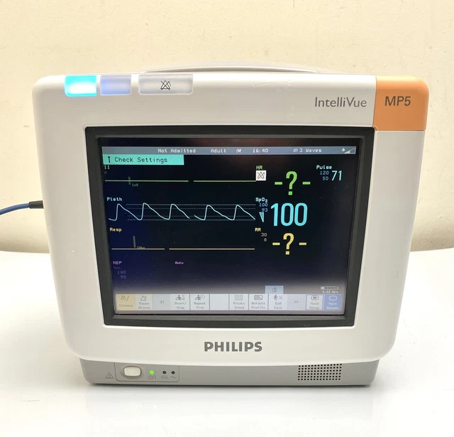 PHILIPS MP5 COLOUR TOUCHSCREEN PATIENT MONITOR + GENUINE LEADS SpO2 ECG ...