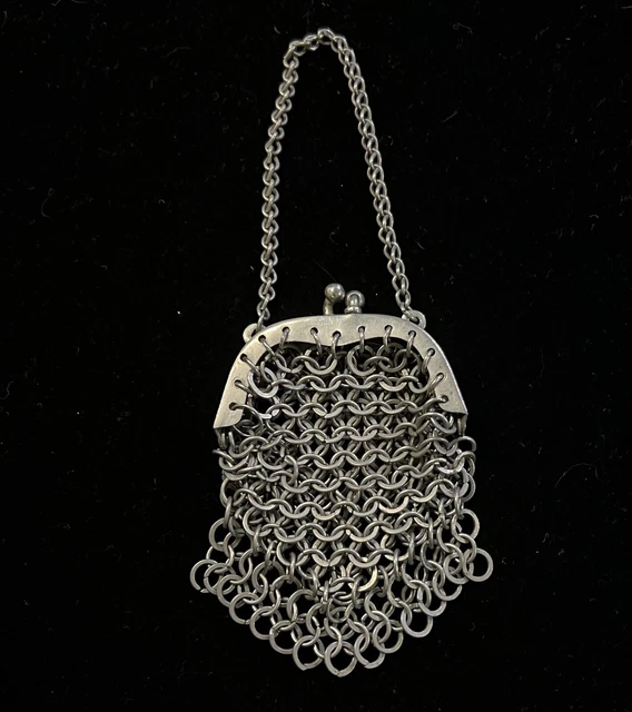 ANTIQUE VICTORIAN ERA MINIATURE GUN METAL CHAIN MAIL MESH COIN PURSE ...
