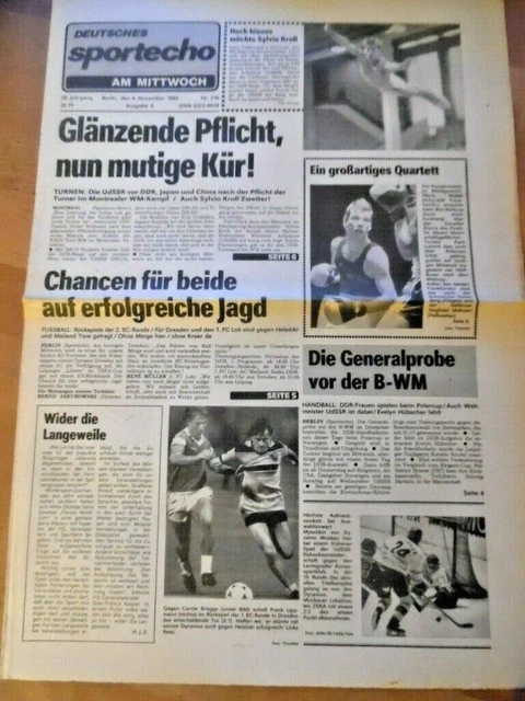 DEUTSCHES SPORTECHO 6. November 1985 Fußball-Europacup Box-WC Maske ...