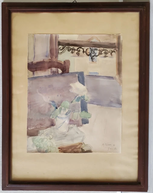 GEMÄLDE AQUARELL STILLLEBEN Blumen Vase Fenster Max Birrer Signiert Datiert 1929 EUR 280,00 ...