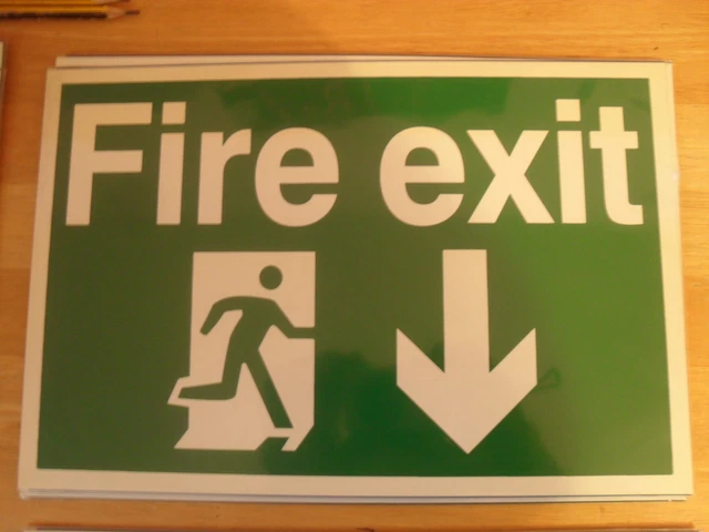 HEALTH & SAFETY Sign Fire Exit Arrow Pointing Down £0.99 - PicClick UK
