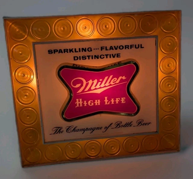 VINTAGE MILLER HIGH Life Light-Up Sign 🍺 Gold Circles Bar Wall Mid ...