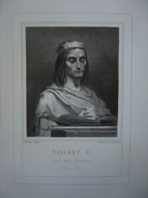 BELLE GRAVURE PORTRAIT du Roi des Francs THIERRY II circa 1850 EUR 14 ...