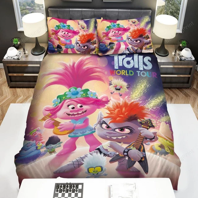 TROLLS POPPY AND Queen Barb Playing Guitars Quilt Duvet Cover Set ...