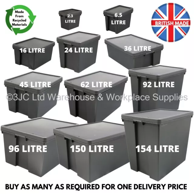 Wham Bam Black Heavy Duty Plastic Storage Box Boxes With Lids