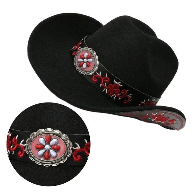EMBROIDERY COWBOY HAT Bowler Hat Music Festival Sun Hat Adult Ethnic ...