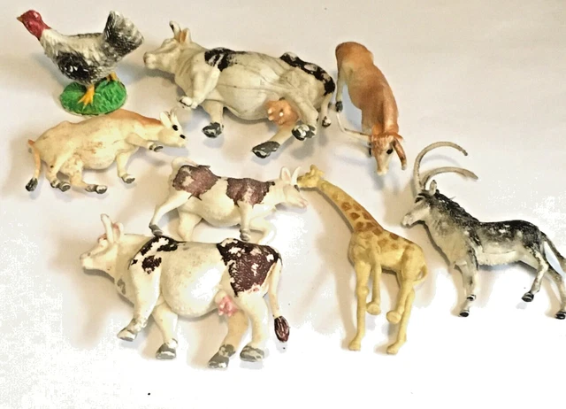 VINTAGE EIGHT ASSORTED Farm And Zoo Animals Cow Steer Chicken Etc $12. ...