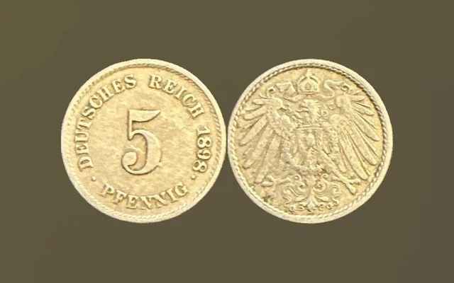 5 FÜNF PFENNIG Stück 1898 G Deutsches Reich Reichsadler alte ...