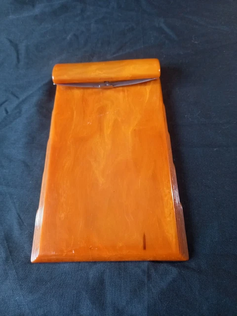 ART DECO CARVACRAFT Butterscotch Amber Bakelite Notepad Holder Steel ...