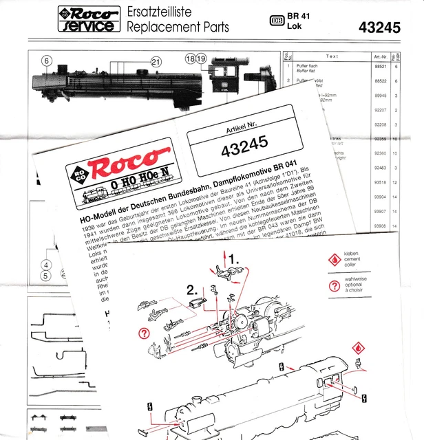 ROCO H0 LOKOMOTIVEN, Bedienungsanleitung u Ersatzteilliste, BR V200 ...
