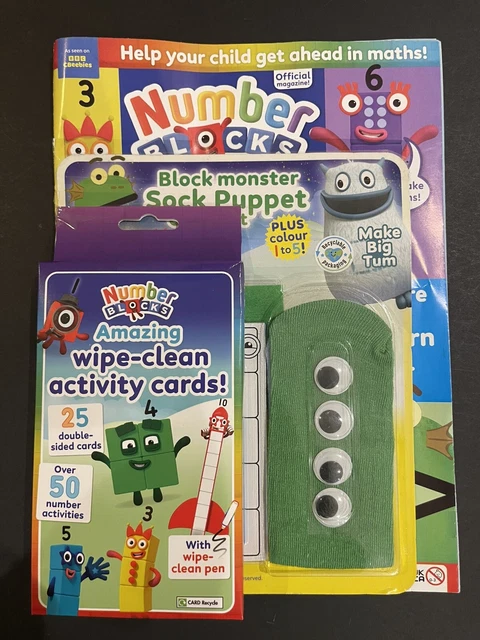 CBEEBIES NUMBERBLOCKS DOUBLE Gift Issue 38 Block Monster Sock Puppet ...