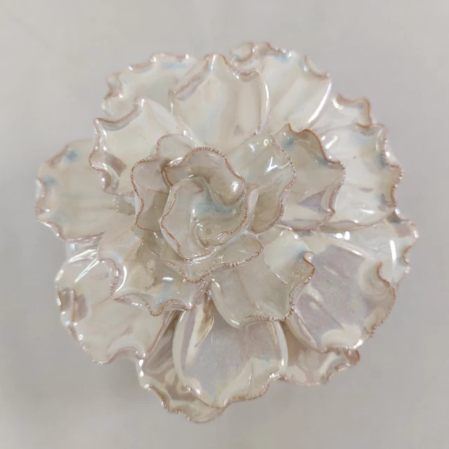 CERAMIC LIDDED POT Trinket Box Pearl Effect Applied 3D Flower Lid ...