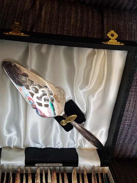 VINTAGE ENGLAND ANGORA EPNS Silver Plate 6 Pastry Cake Fork Cutlery Set ...