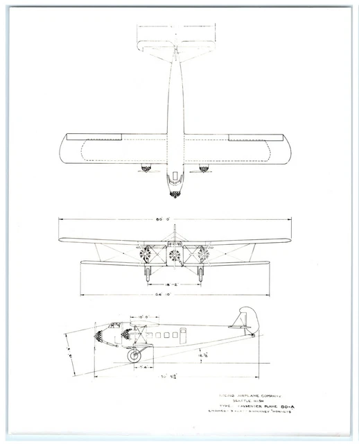 BOEING MODEL 80-B Biplane Blueprint Drawing Original Vintage Official ...