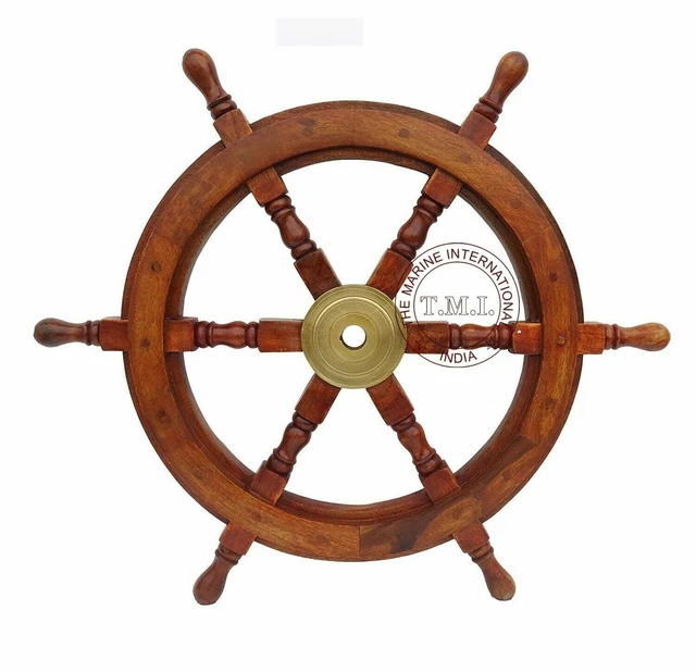 ROUE DE NAVIRE en bois artisanale nautique de qualité supérieure 18 pouces ob... EUR 106,27 ...
