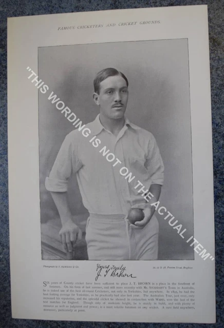 RARE ORIGINAL FAMOUS Cricketers, #018 J.T.Brown, Yorkshire, Cricket ...