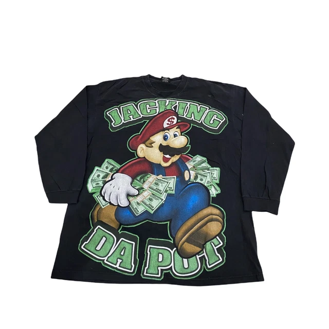 VINTAGE SUPER MARIO Y2k Jacking The Pot T-Shirt Big Logo Money HipHop ...
