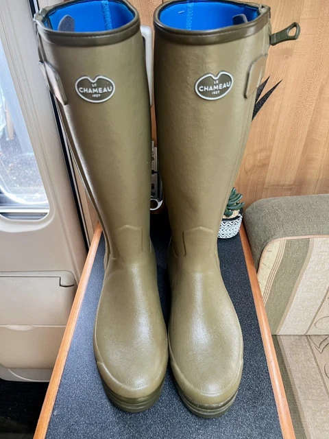 LE CHAMEAU CHASSEUR Neoprene Lined Wellies UK Size 9 Full Zip Calf 41cm ...