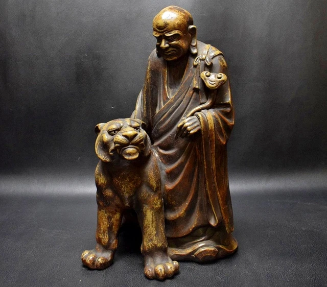 JAPANESE ANTIQUE KO Bizen Ware Tiger & Priest Figurine 13th Kimura ...
