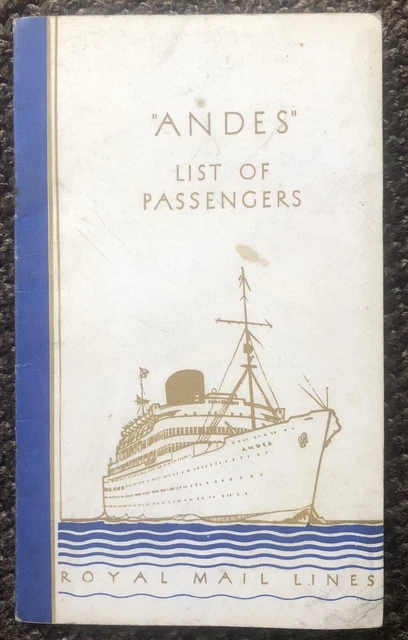 VINTAGE RMS ANDES Passenger List Book, 1964, Mediterranean Cruise ...