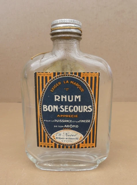 ANCIENNE BOUTEILLE FLASQUE VERRE RHUM BON-SECOURS médaille d'or 1931 ...