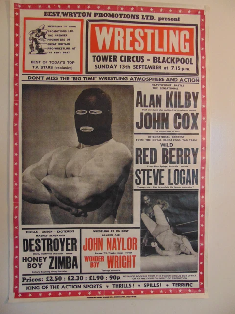 BRITISH WRESTLING POSTER (Alan Kilby, Honey Boy Zimba, Blackpool Tower ...