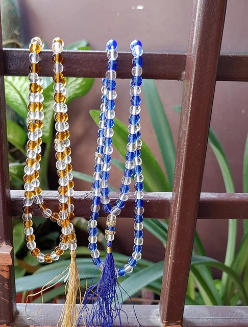 ISLAMIC TRADITIONAL CRYSTAL Tasbeeh for prayer Set of 2 Blue & Yellow ...