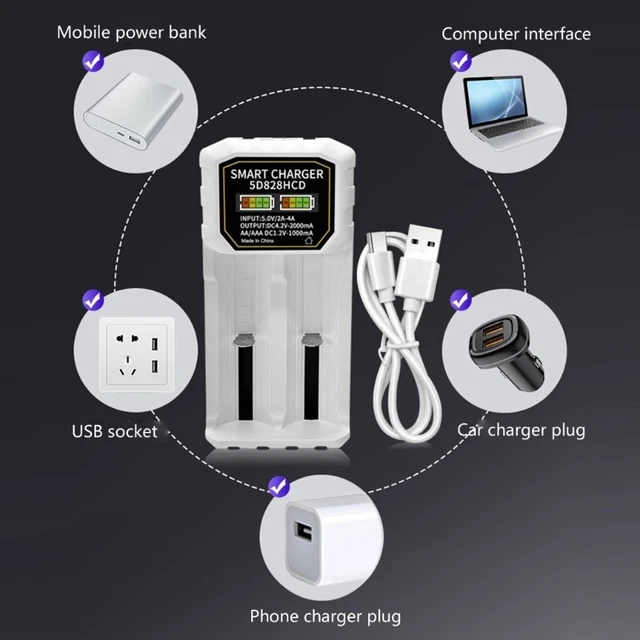 DOUBLE SLOT USB Battery Charging Compatible For 18650 26650 Multiple ...