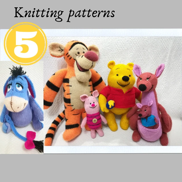TOY KNITTING PATTERNS -Knit Winnie the Pooh , Piglet, Donkey, Tiger ...