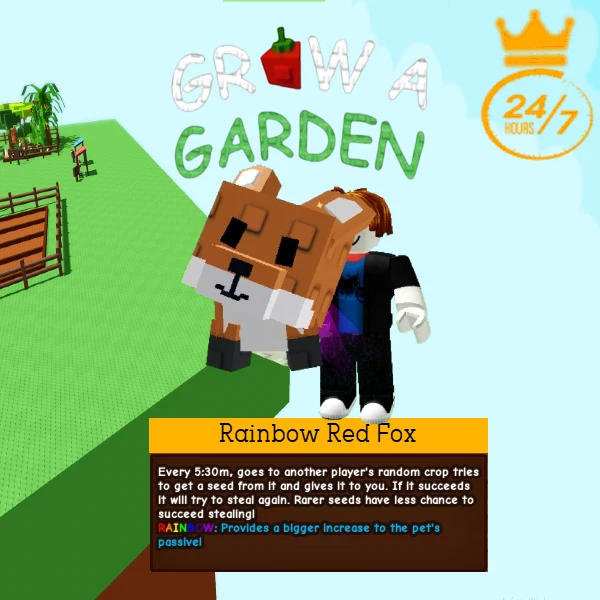 ROBLOX GROW A GARDEN 🦊🌈 RAINBOW Red Fox [MUTATION PET] 🦊🌈 Fast Delivery ...