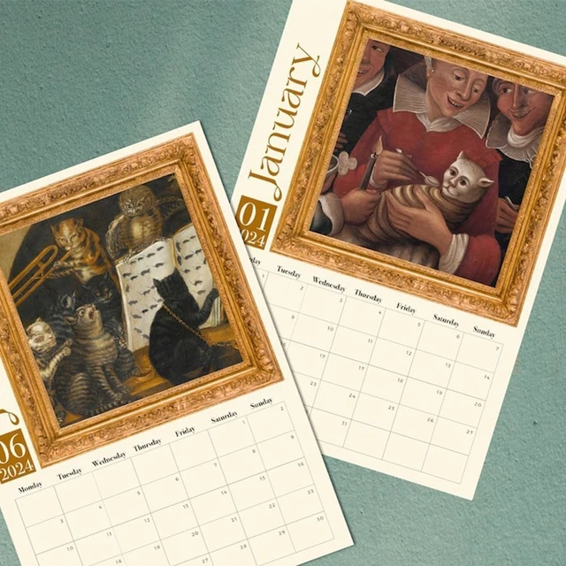 PAPER 2024 MEDIEVAL Cats Calendar Time Planning 2024 Calendar Desk ...