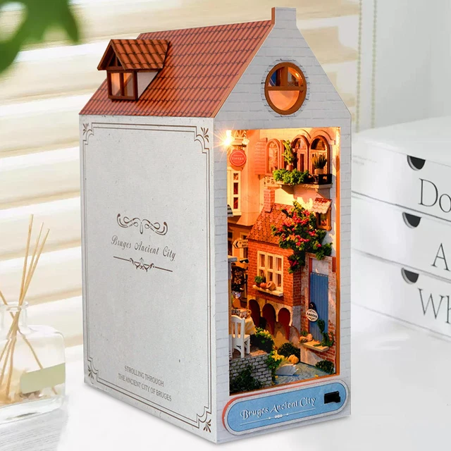 BOOK NOOK LED Light Model Wooden Miniature Doll House Gift, Book Nook ...