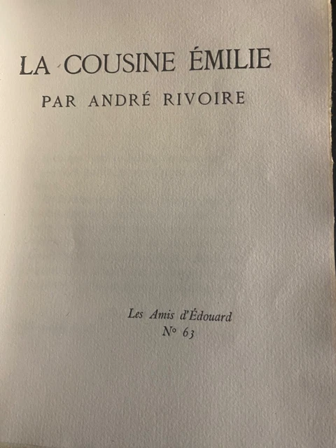 LA COUSINE EMILIE par ANDRE RIVOIRE 1924 EUR 10,00 - PicClick FR