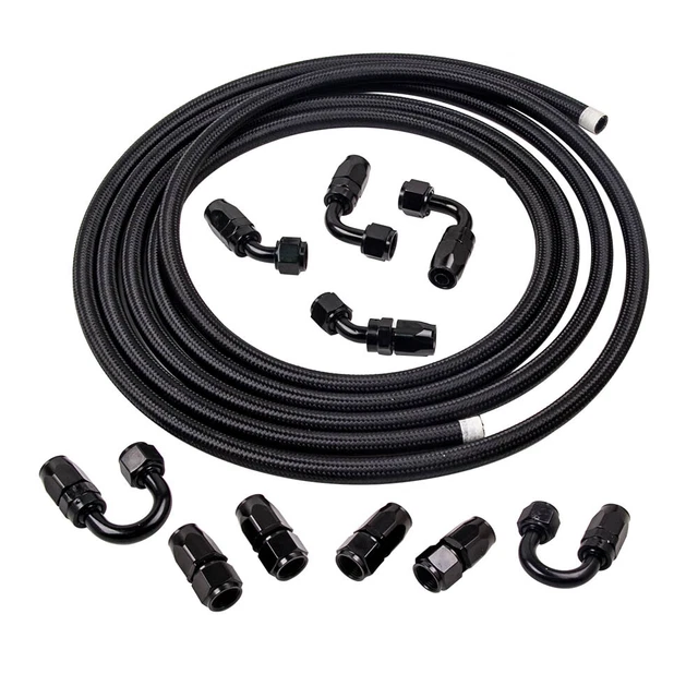 AN8 -8AN 16FT Fitting Nylon Braided Gas Oil Fuel Hose End Line Pipe Kit ...