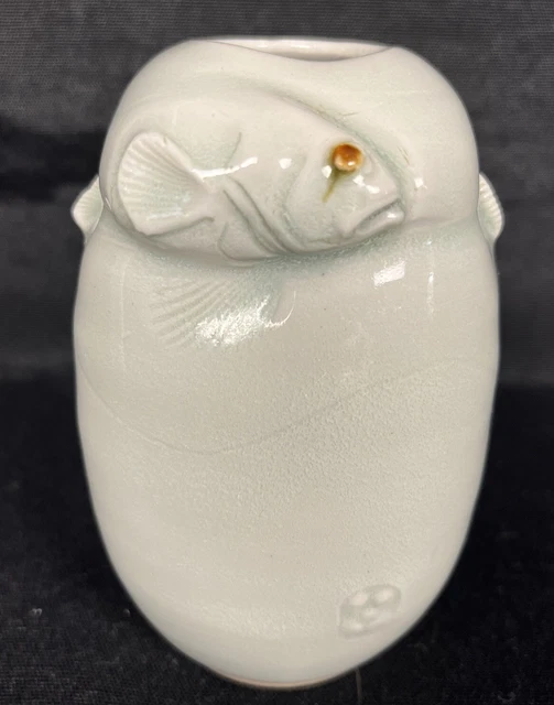 VASO CERAMICA ARTISTICA vintage SUSAN GREENLEAF pesce Celadon 1983 ...