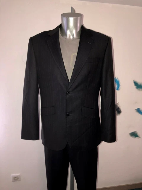 COSTUME GRIS FONCÉ rayé bleu HUGO BOSS veste 50 pantalon 44 excellent ...