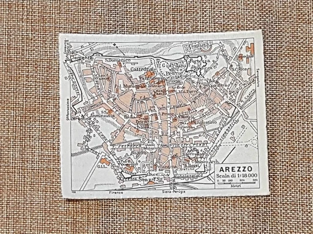 CARTA GEOGRAFICA, PIANTA o piantina del 1939 La città di Arezzo Toscana ...