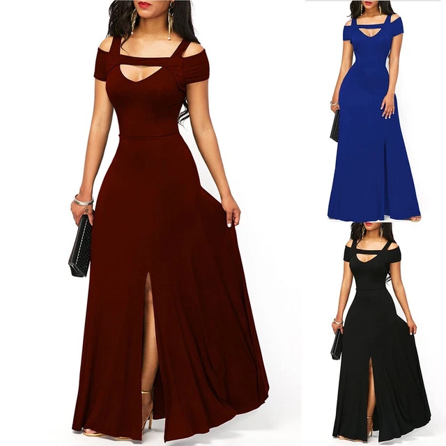 L GANTE ROBE MAXI bleue avec d tails paule froide pour femmes taille plus EUR 27,24 - PicClick IT