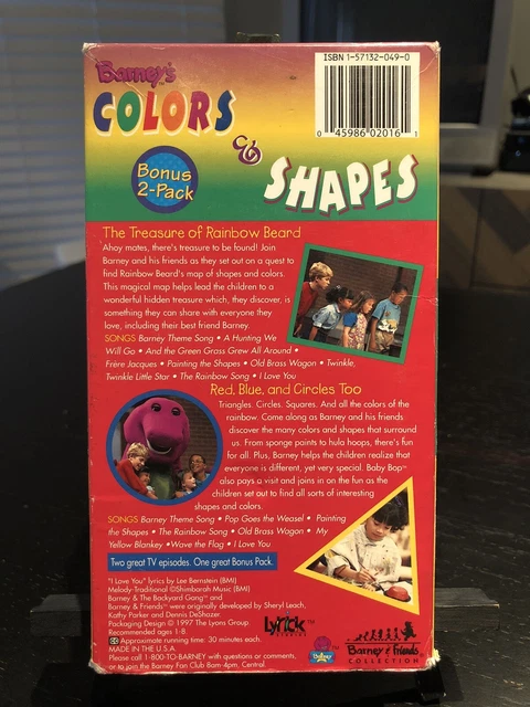 BARNEY COLORS AND Shapes (VHS 1997) 2 Tape Set Bonus WHITE TAPES VERY ...