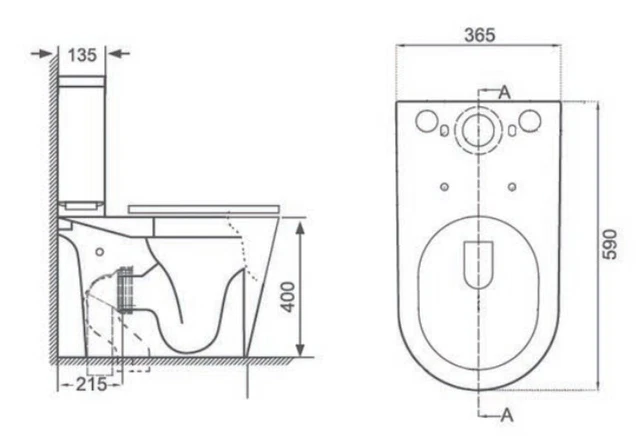TENBY FERRARA RIMLESS Comfort Height, 595 Short Projection D Shape Pan ...