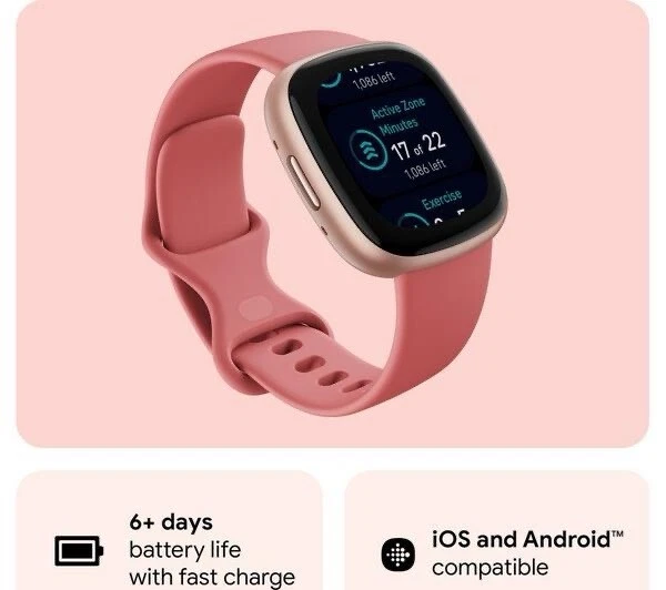 FITBIT VERSA 4 Smartwatch - GPS Bluetooth, Waterproof, Heart Rate ...