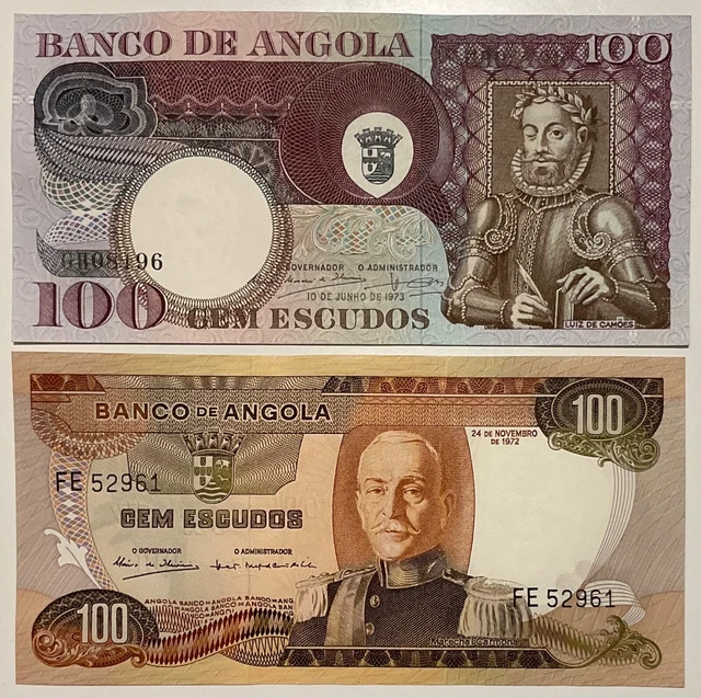 100 ESCUDOS 1972.1973 Bank Of Angola 2 Banknotes 100 Scudi Card Coin ...