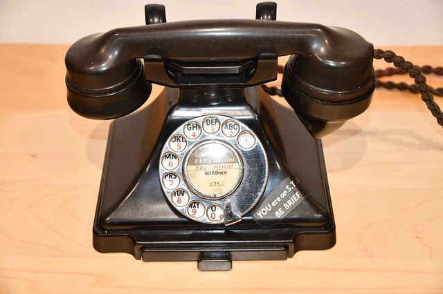 VINTAGE GPO 1/232L Bakelite Telephone Pyramid Rotary Dial Braided Cord ...