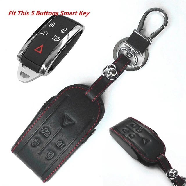 BLACK LEATHER FOR XF XK XKR 5 Buttons Smart Remote Key Chain Cover Fob ...